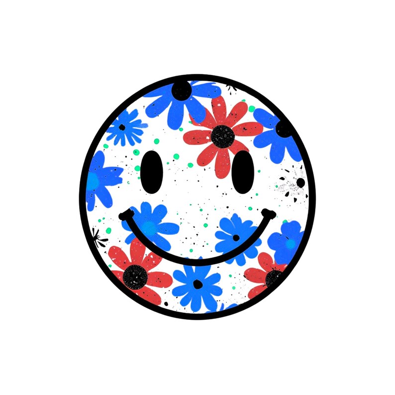 Floral Smiley Face Sticker | Colorful Smiley With Flowers | Vinyl ...