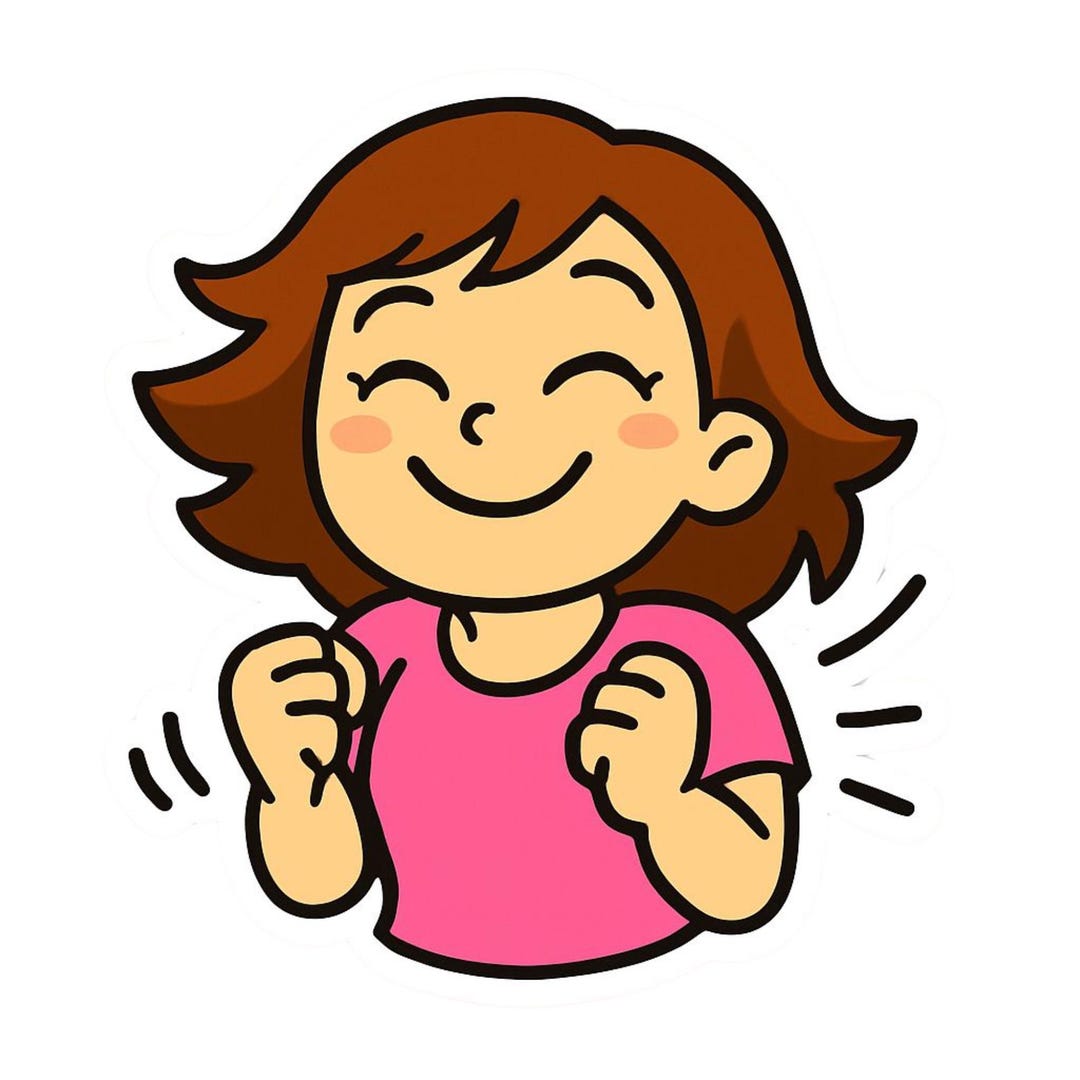 Excited Cartoon Girl Sticker – 3 Inch Vinyl Sticker for Journals ...