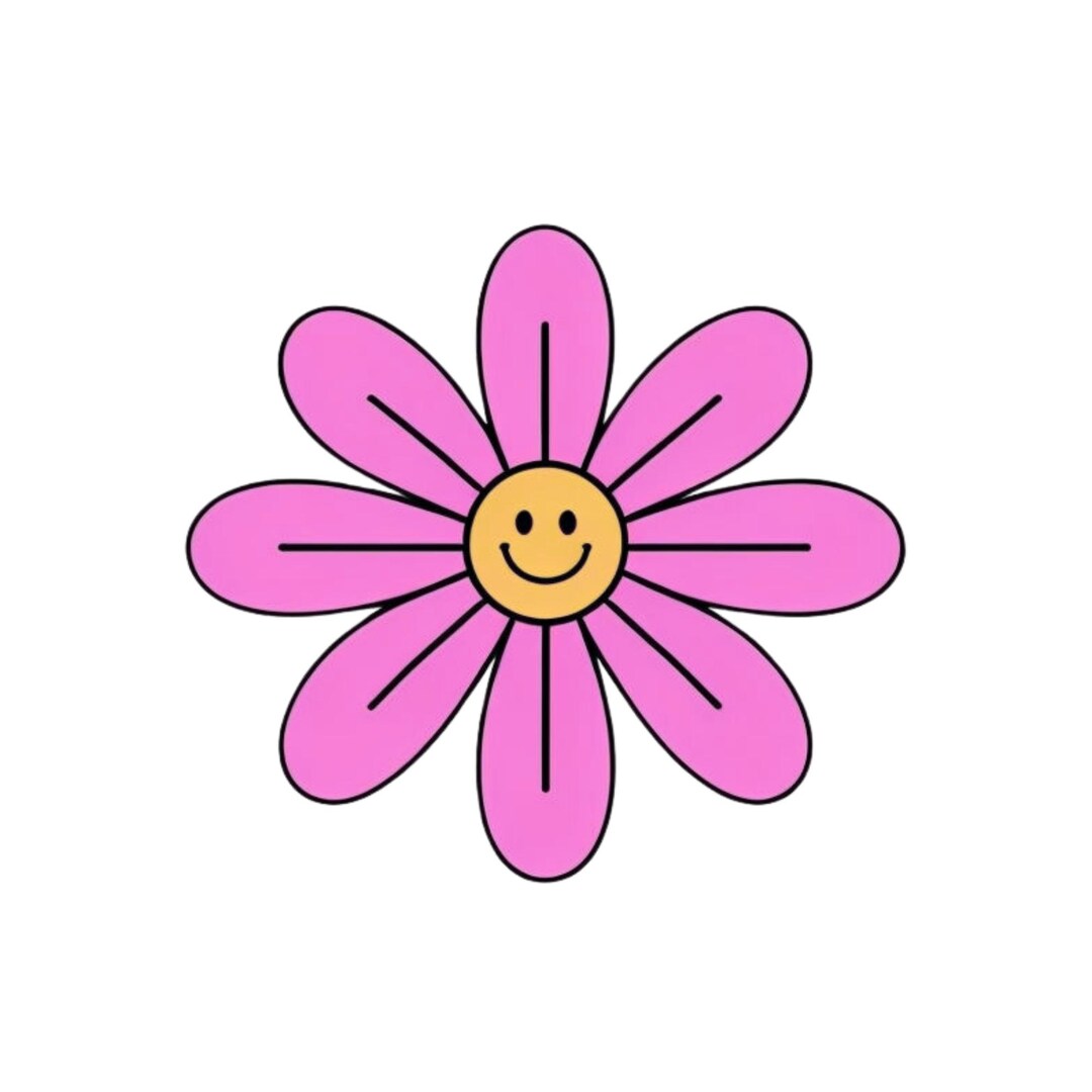 Smiley Pink Flower Sticker: Retro Vinyl Decal - Etsy