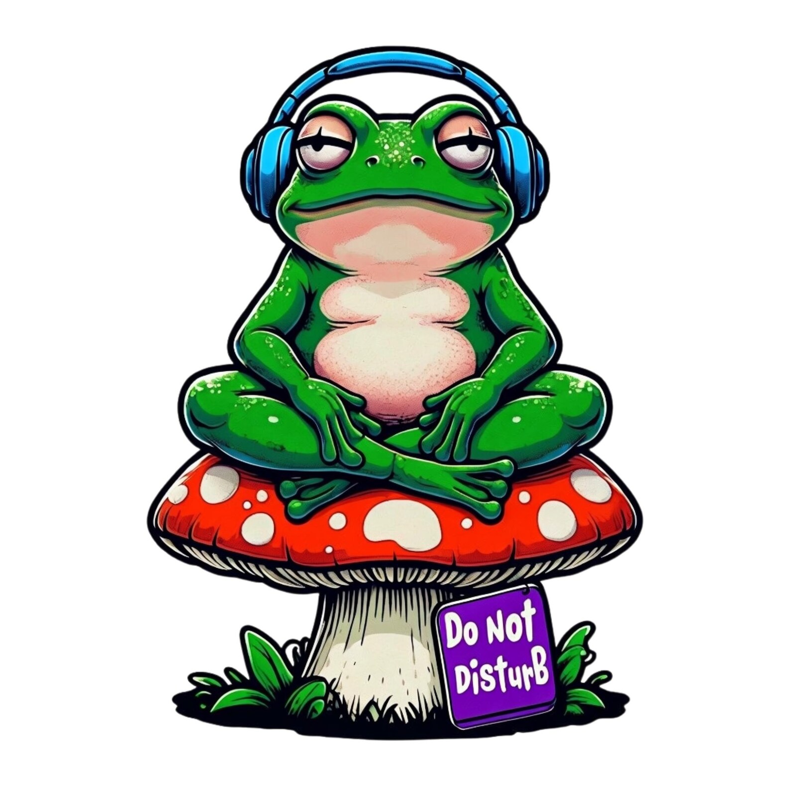 Do Not Disturb Frog Sticker: Meditating Cartoon Frog on Toadstool - Etsy