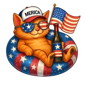 Merica Cat Sticker – Funny Patriotic Summer Vinyl Sticker, 4th of July ...