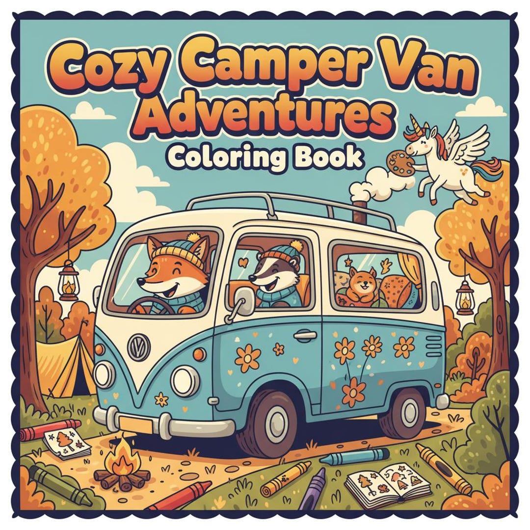 Camper Van Adventures Coloring Book – Bold & Easy Designs (digital ...