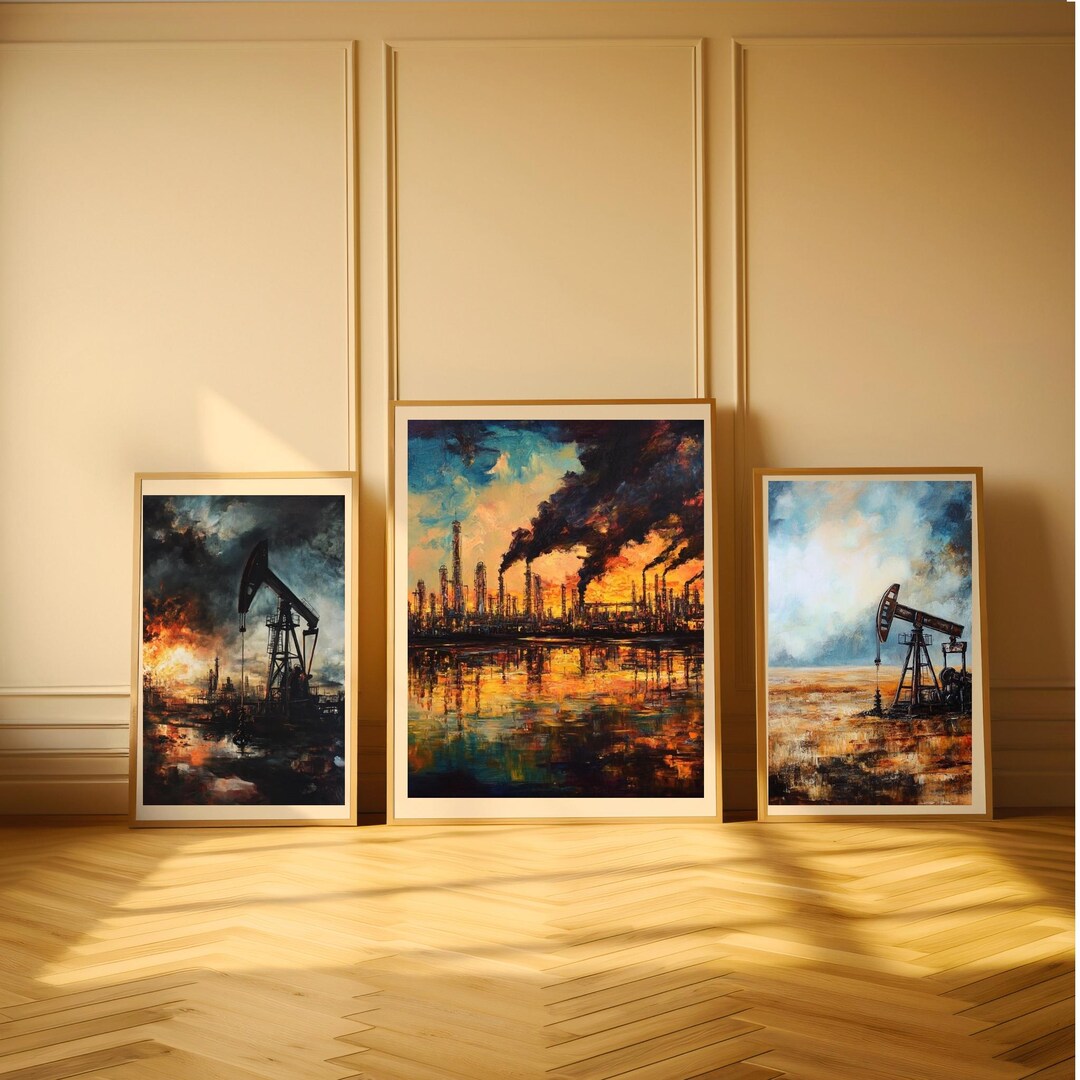 Oilfield Wall Art Bundle, Industrial Oil Pump Prints, Texas Oil Rig ...