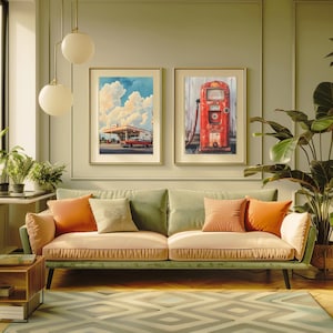 Vintage Gas Station Wall Art Set | Retro Americana Print Bundle | Mid ...