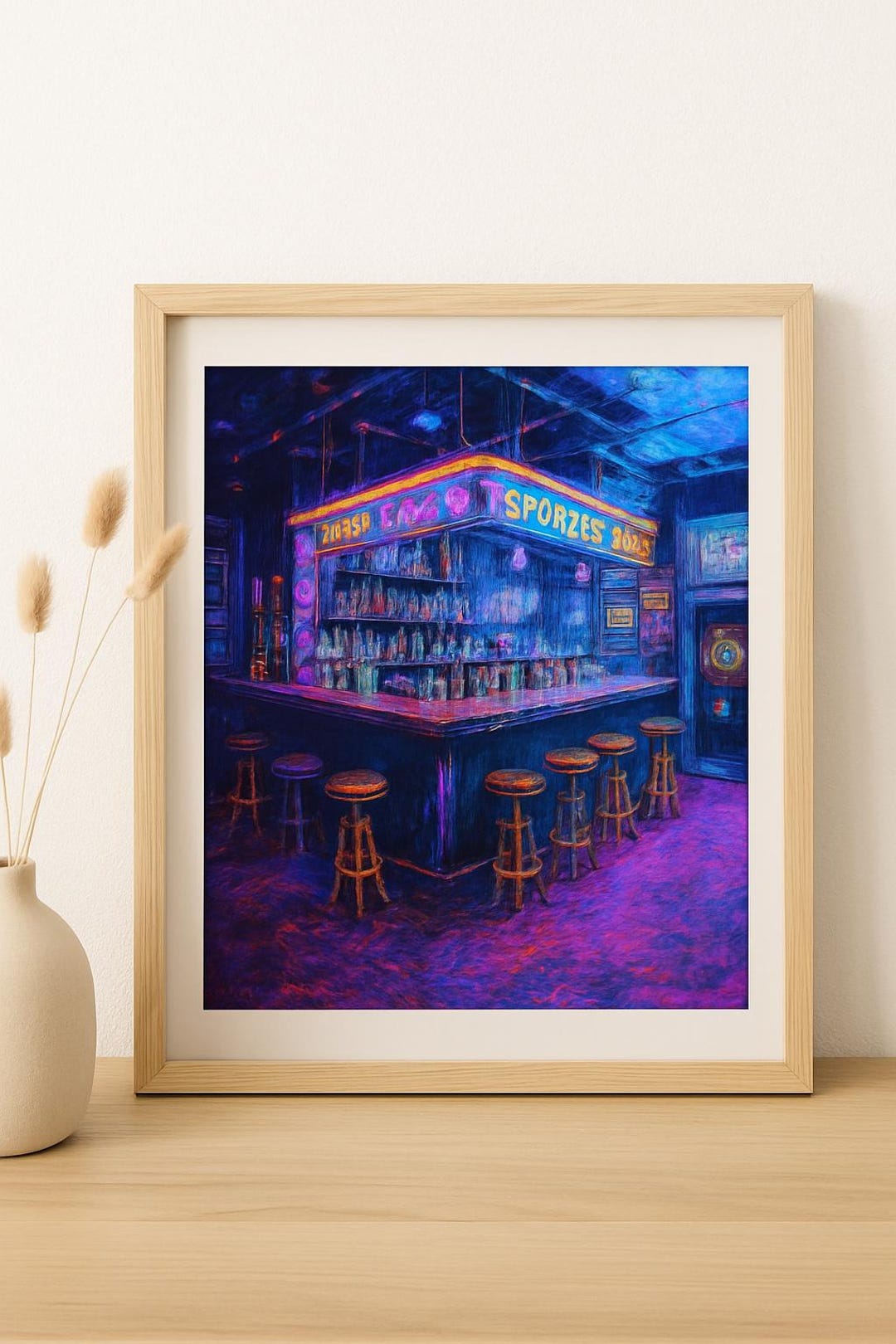 Neon Bar Wall Art Printable – Vibrant Nightlife Scene Digital Download ...