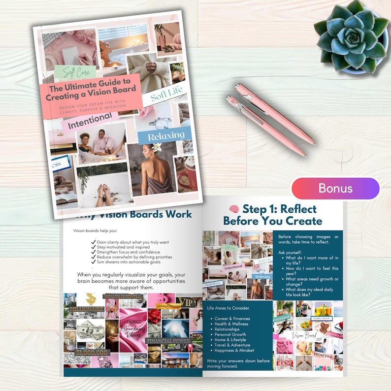 Goal Setting Printable Vision Board Kit, Dream Life Manifestation Board ...
