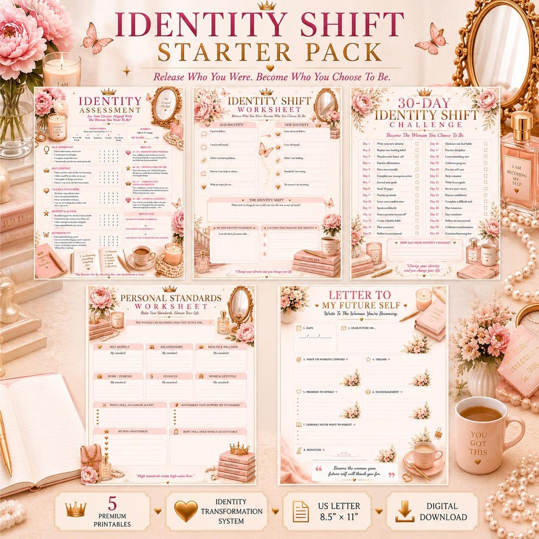 Identity Shift Starter Pack Printable Bundle, Becoming Her Worksheets ...
