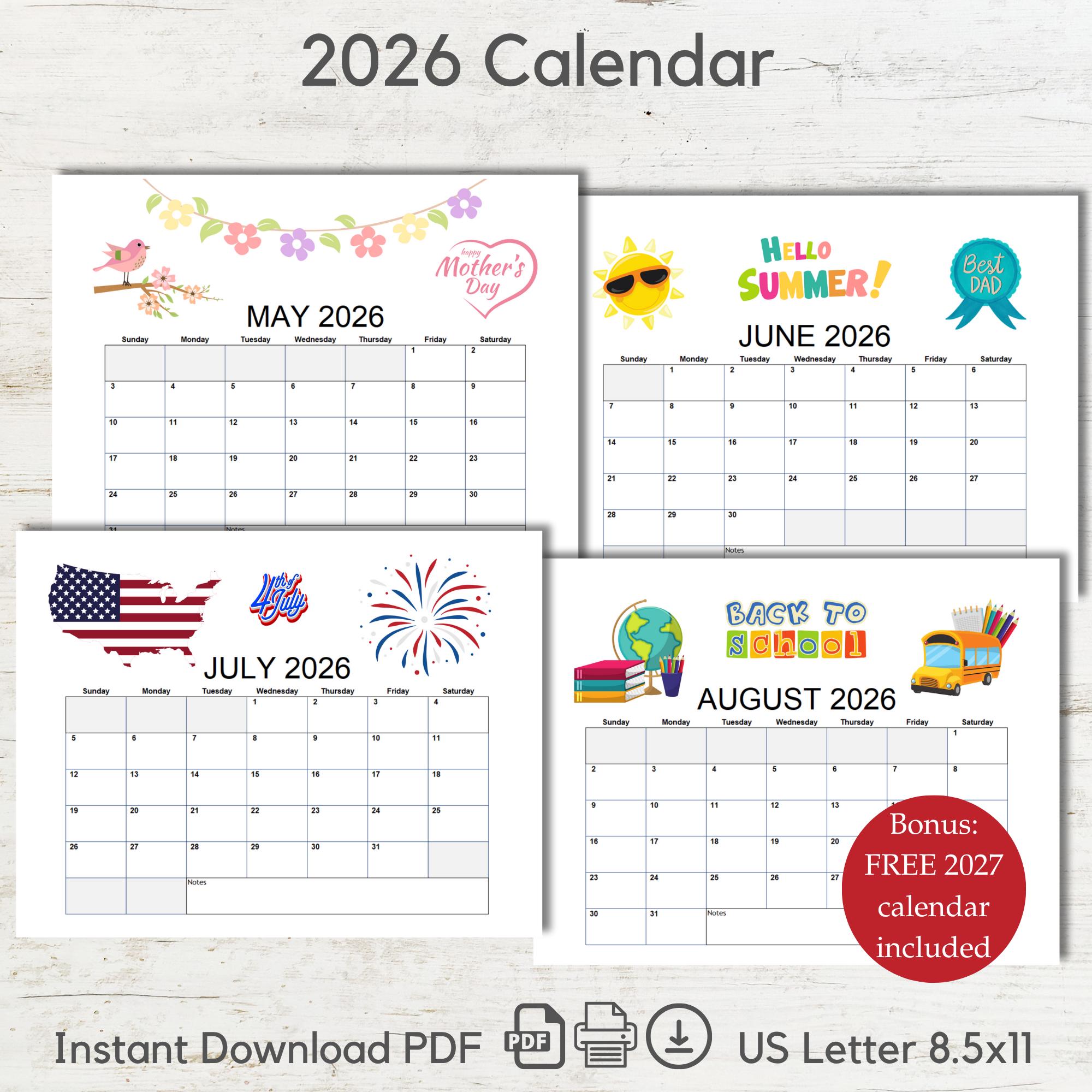 2026 Printable 12 Month Calendar Pdf Download Printable New Year 2026 ...