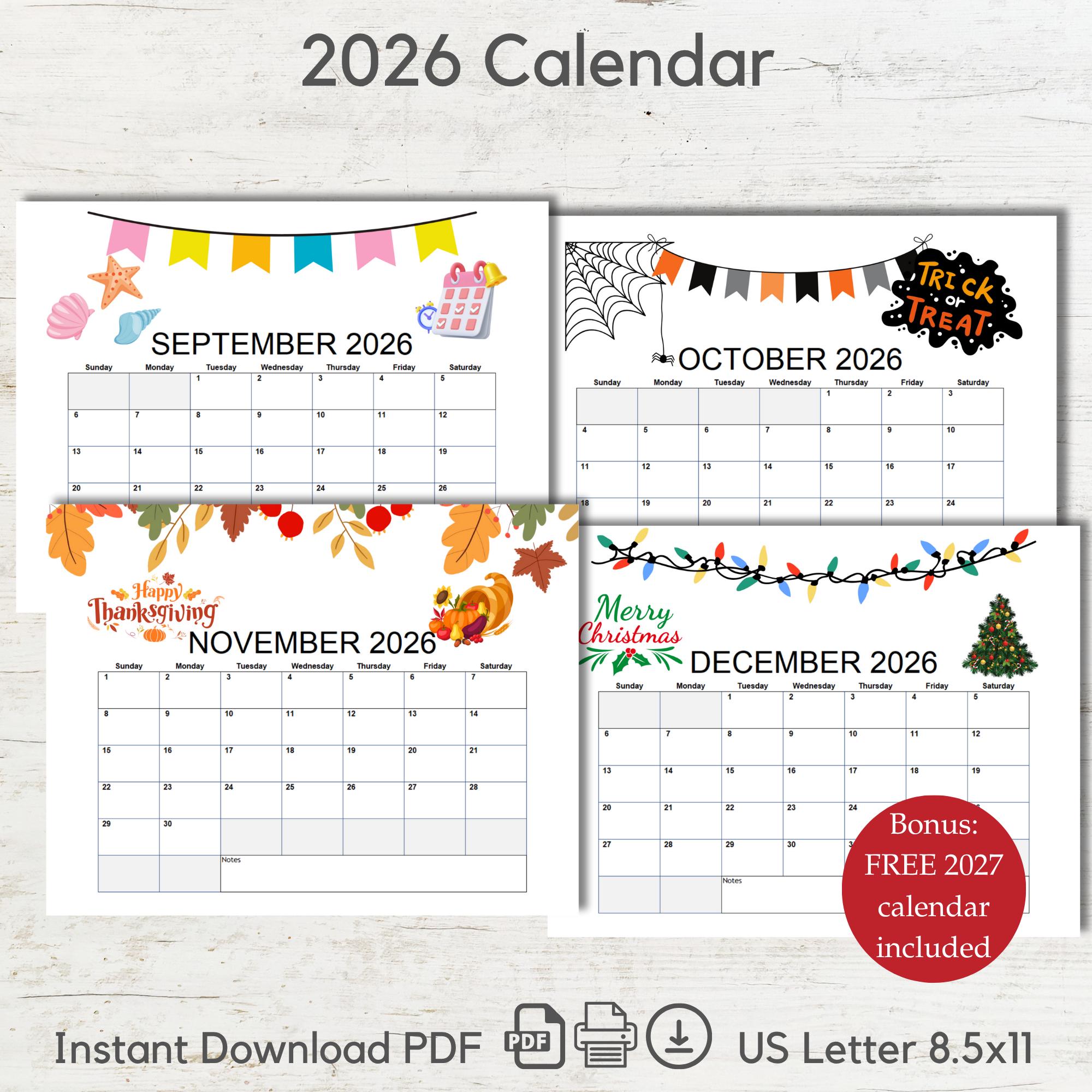 2026 Printable 12 Month Calendar Pdf Download Printable New Year 2026 ...
