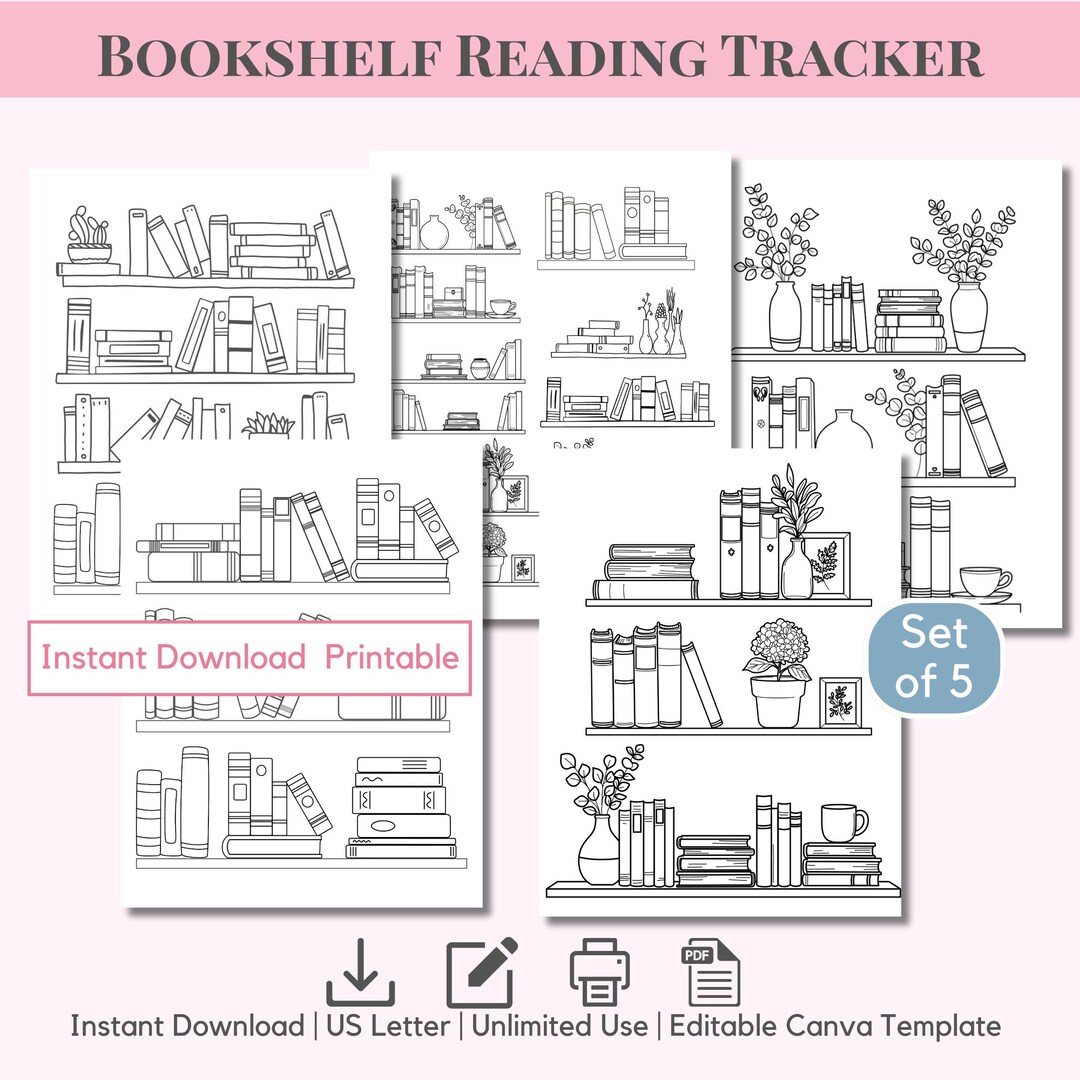 Bookshelf Reading Tracker Bundle Coloring Shelf Monthly Reading Log ...