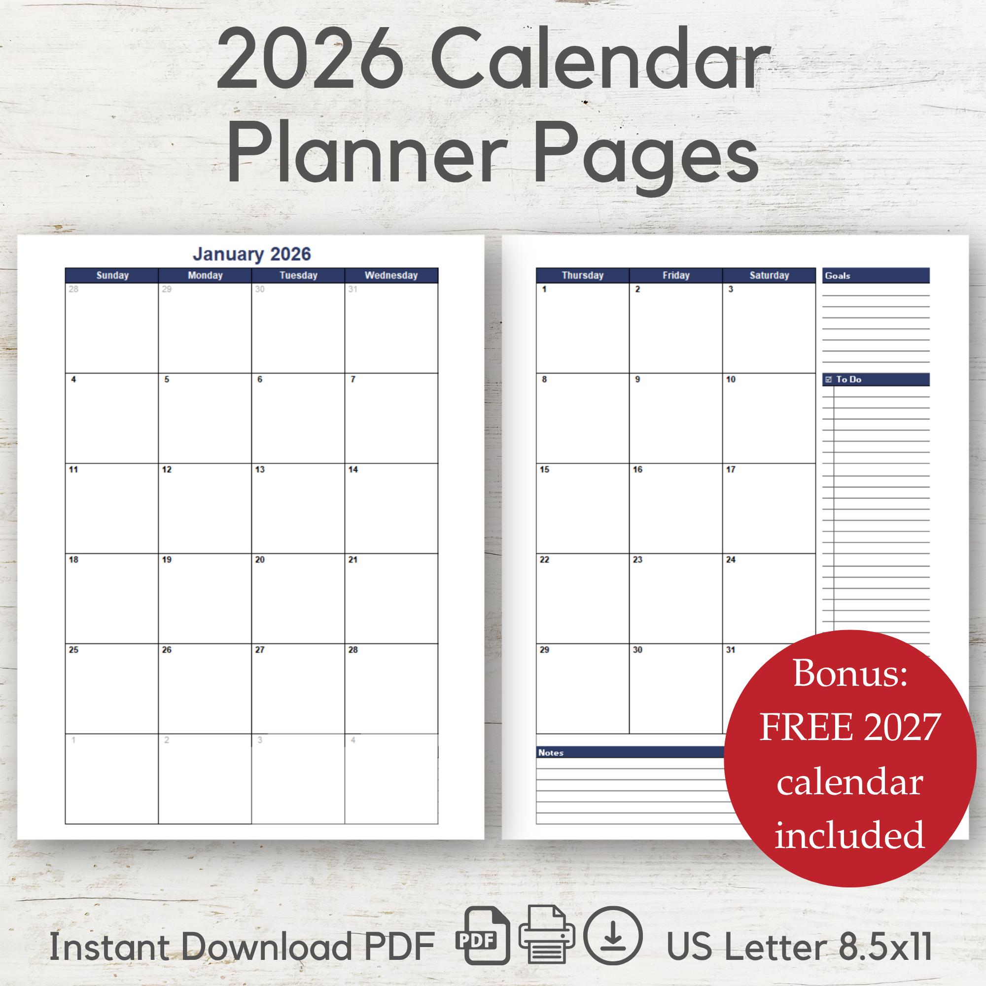 2026 Printable 12 Month Calendar Pdf Download Printable New Year 2026 ...