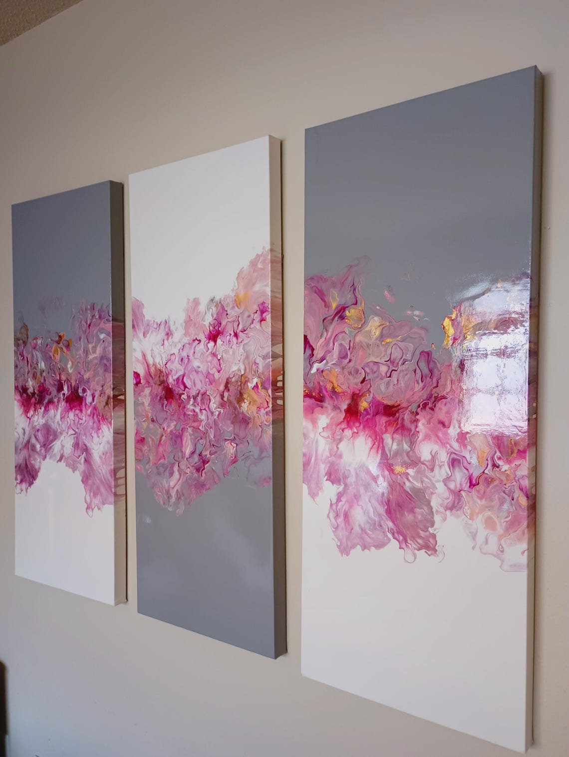 Blushed Pink Triptych, Original Hand Painted Artwork, Set of 3, Wall ...