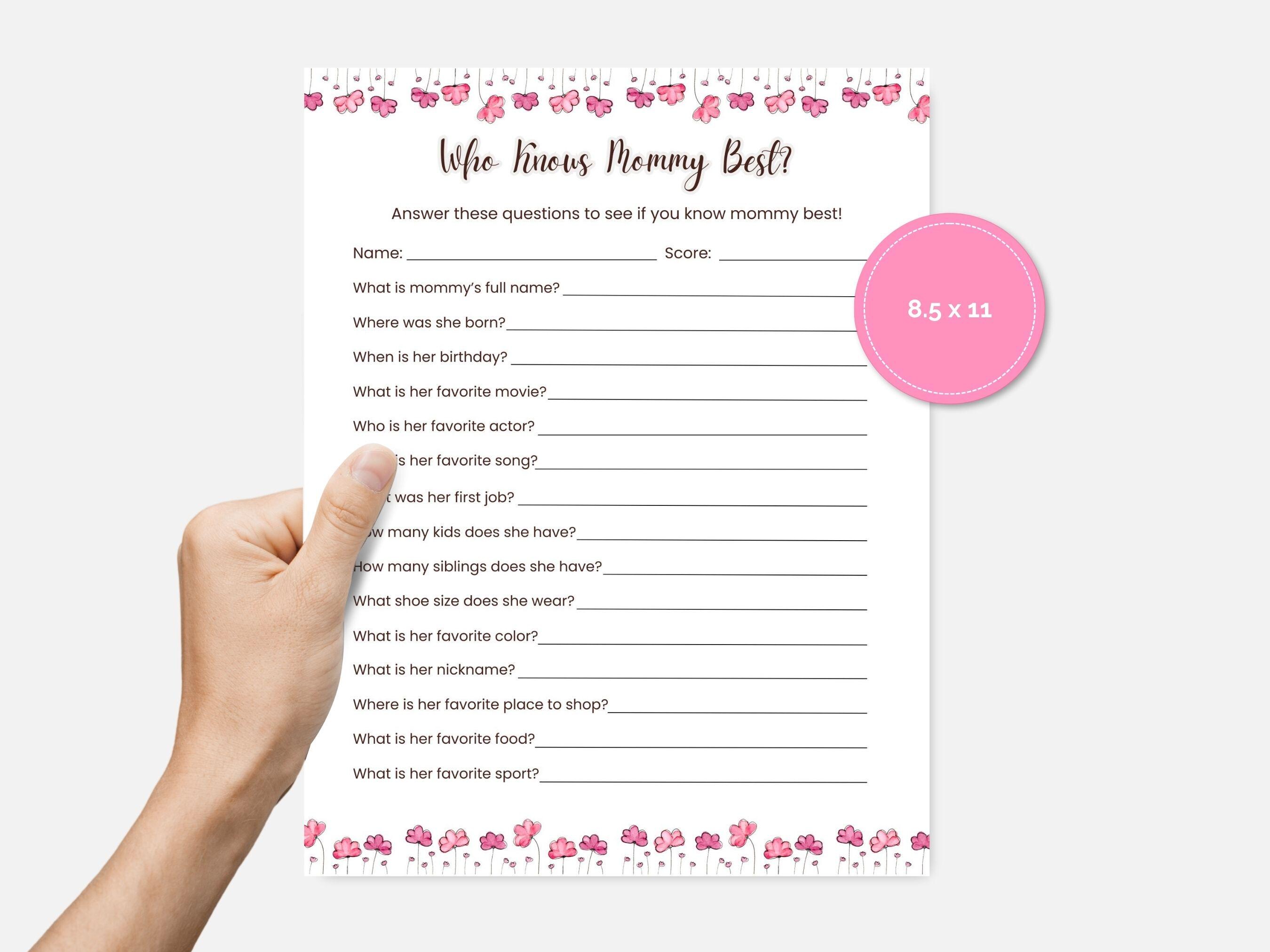 Who Knows Mommy Best, Printable Mommy Game, Mommy Trivia Challenge ...