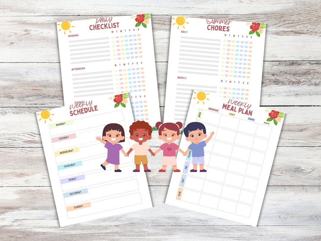 Editable Summer Chore Chart for Kids, Printable Daily and Weekly ...