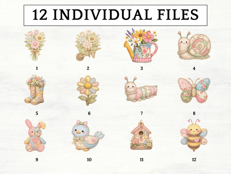 Patchwork Spring Garden Clipart Set, Quilted Fabric Applique PNG ...