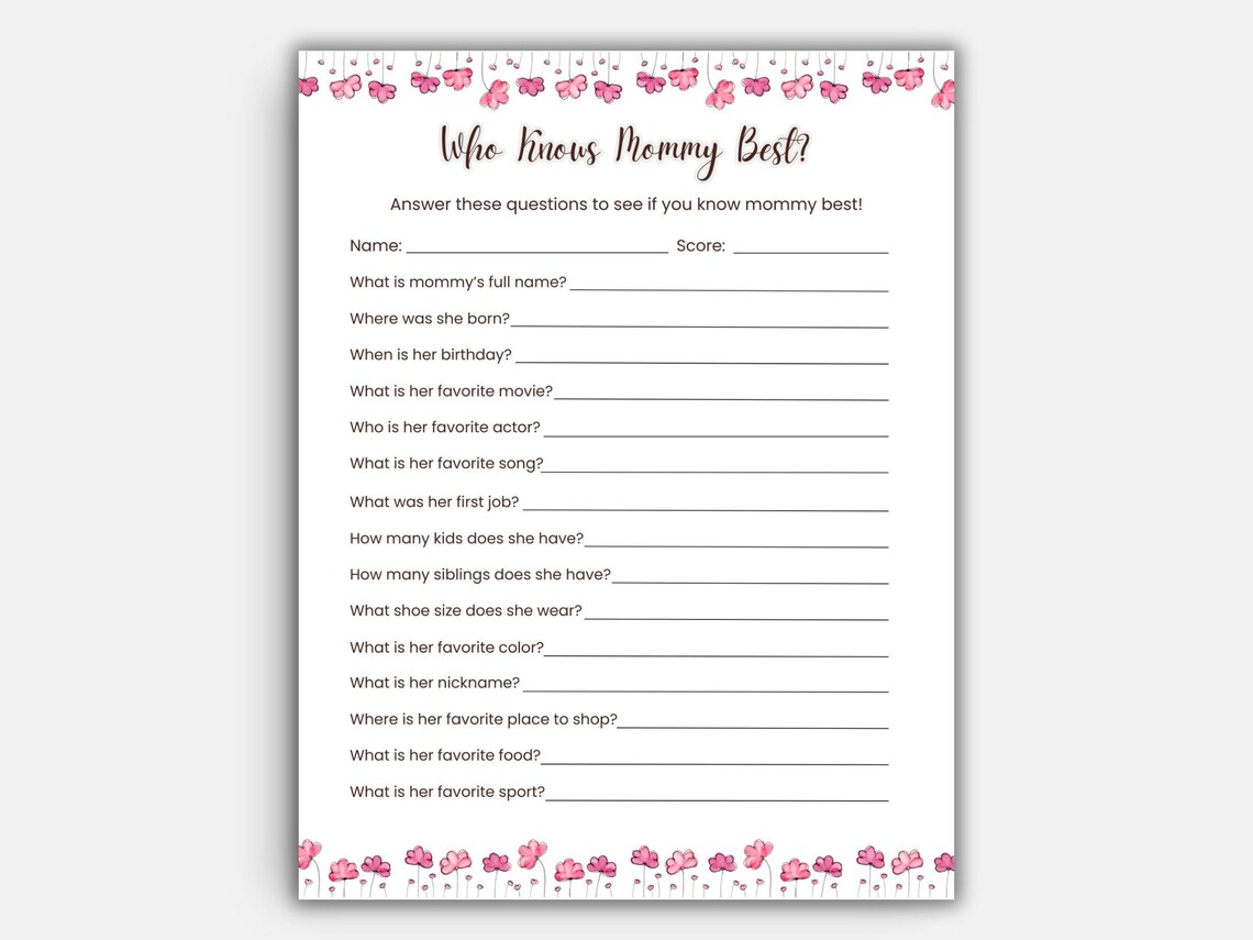Who Knows Mommy Best, Printable Mommy Game, Mommy Trivia Challenge ...