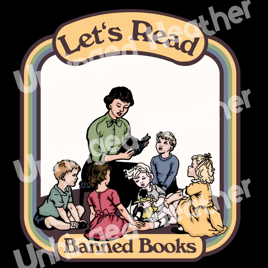 Let's Read Banned Books Sticker Sheet - Story Time Vintage Drawing ...