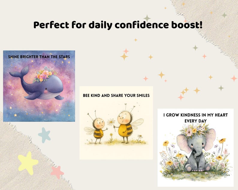 Kids Positive Affirmation Cards Printable Set Cute Animal Flash Cards ...