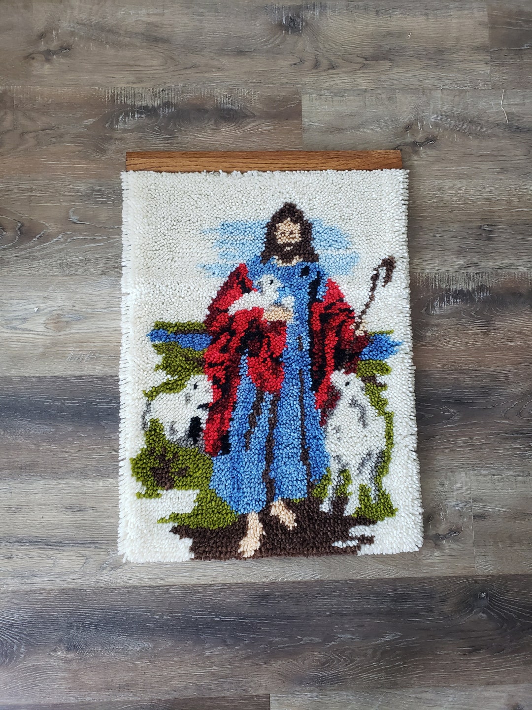 Vintage Hook Rug Wall Art Jesus of Nazareth Tending Sheep - Etsy