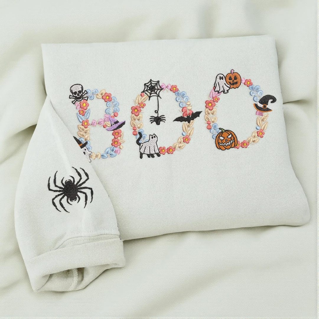 Floral BOO Embroidered Halloween Sweatshirt: Spooky Season Sweatshirt ...