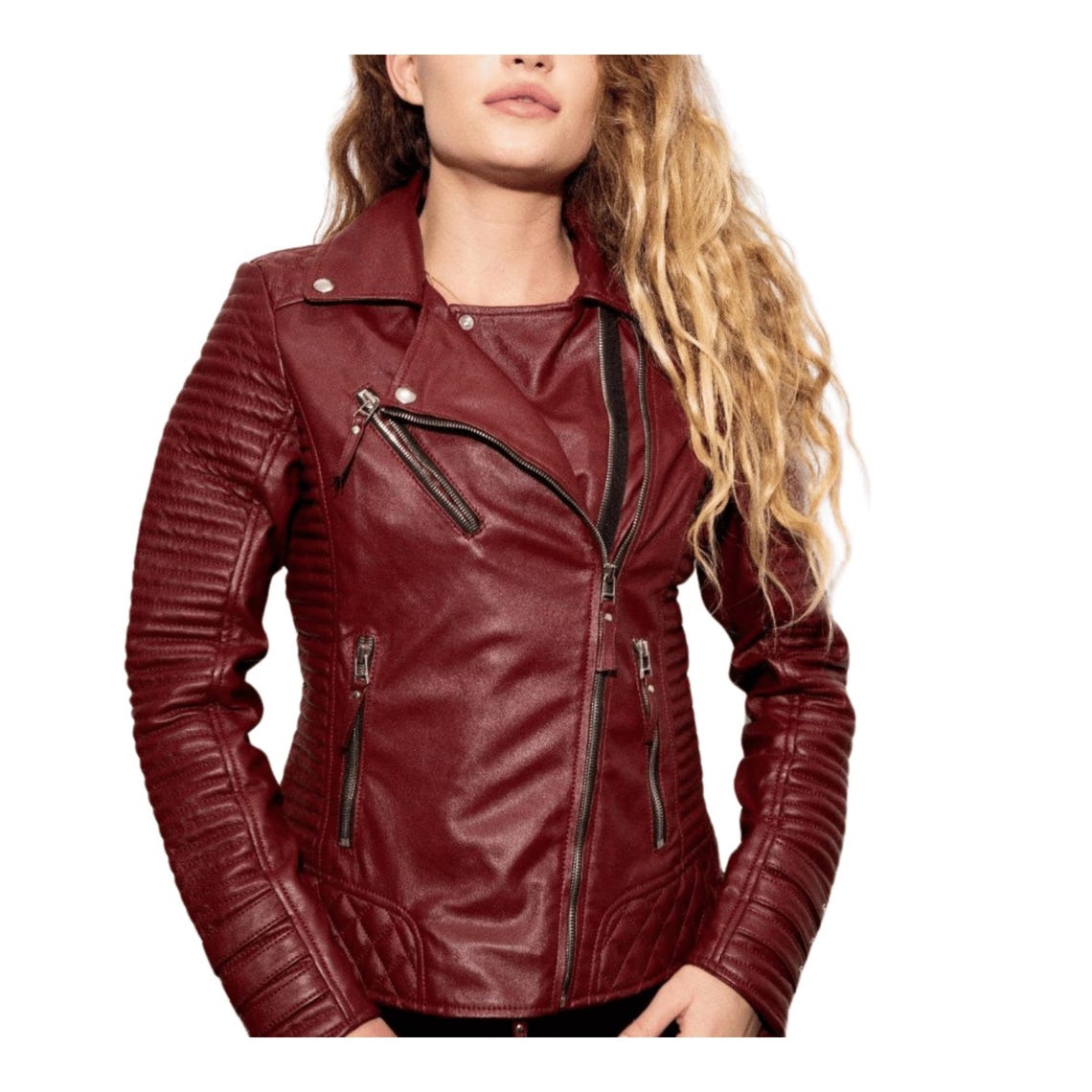Red Leather Biker Jacket – Punk Rock Style, Real Sheepskin, Hawthorne ...