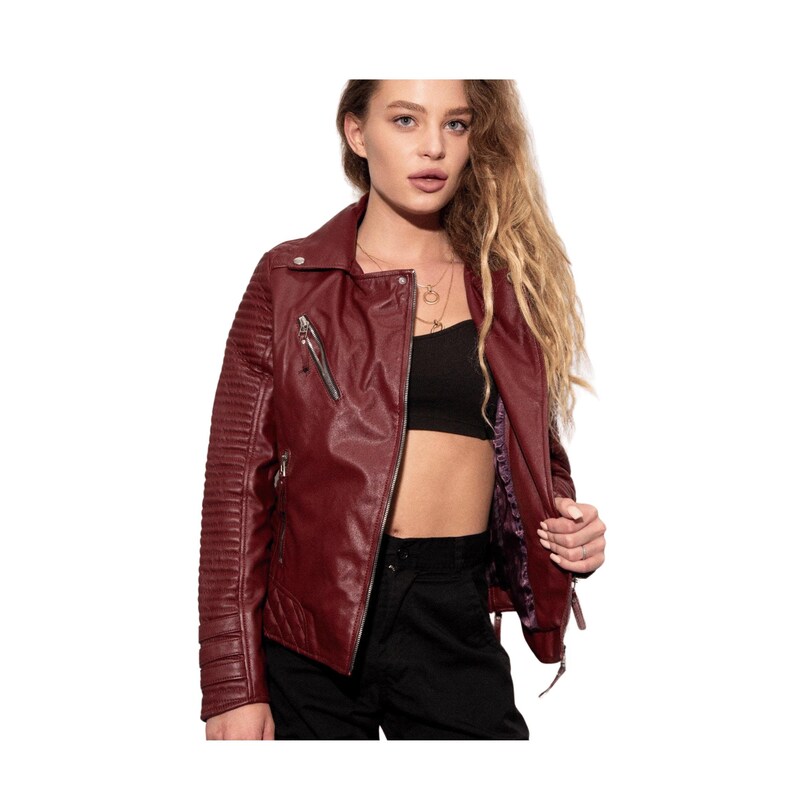 Red Leather Biker Jacket – Punk Rock Style, Real Sheepskin, Hawthorne ...