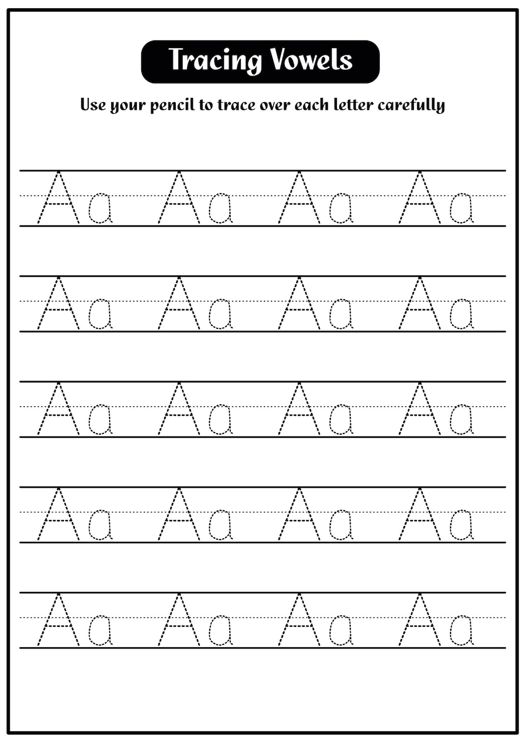 Tracing Vowels Worksheets | Letter Recognition & Handwriting Practice ...