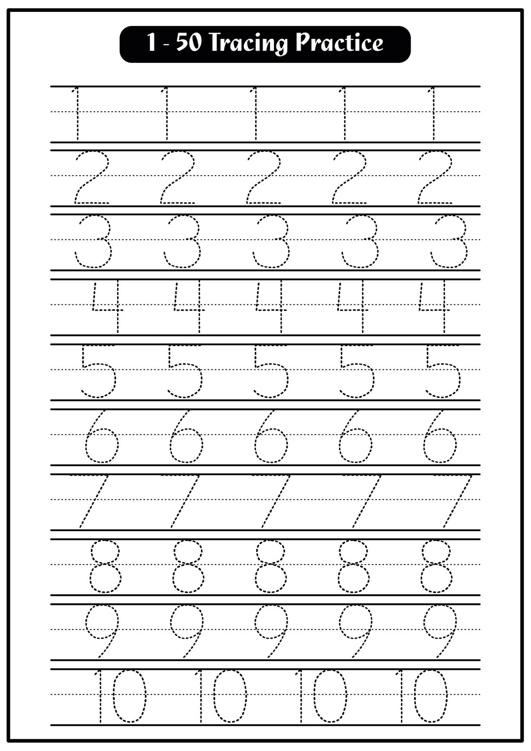 1-50 Number Tracing Worksheets | Handwriting Practice | Preschool ...