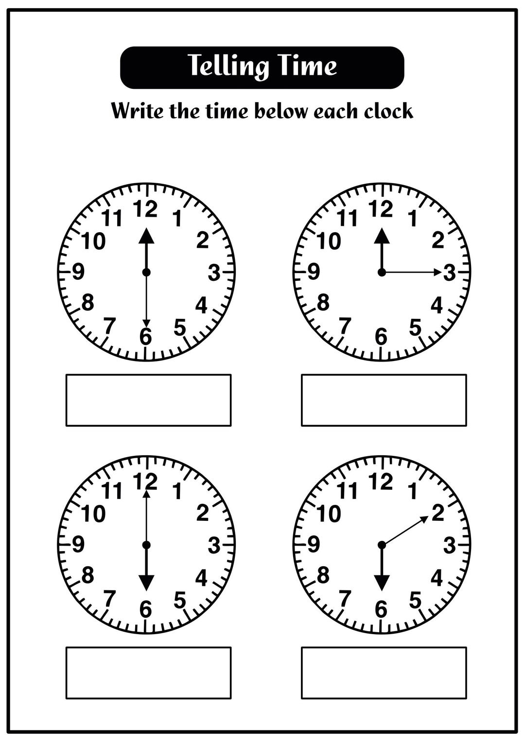 Telling Time Write Worksheets | Learn Clock & Time Writing | Kids Time ...