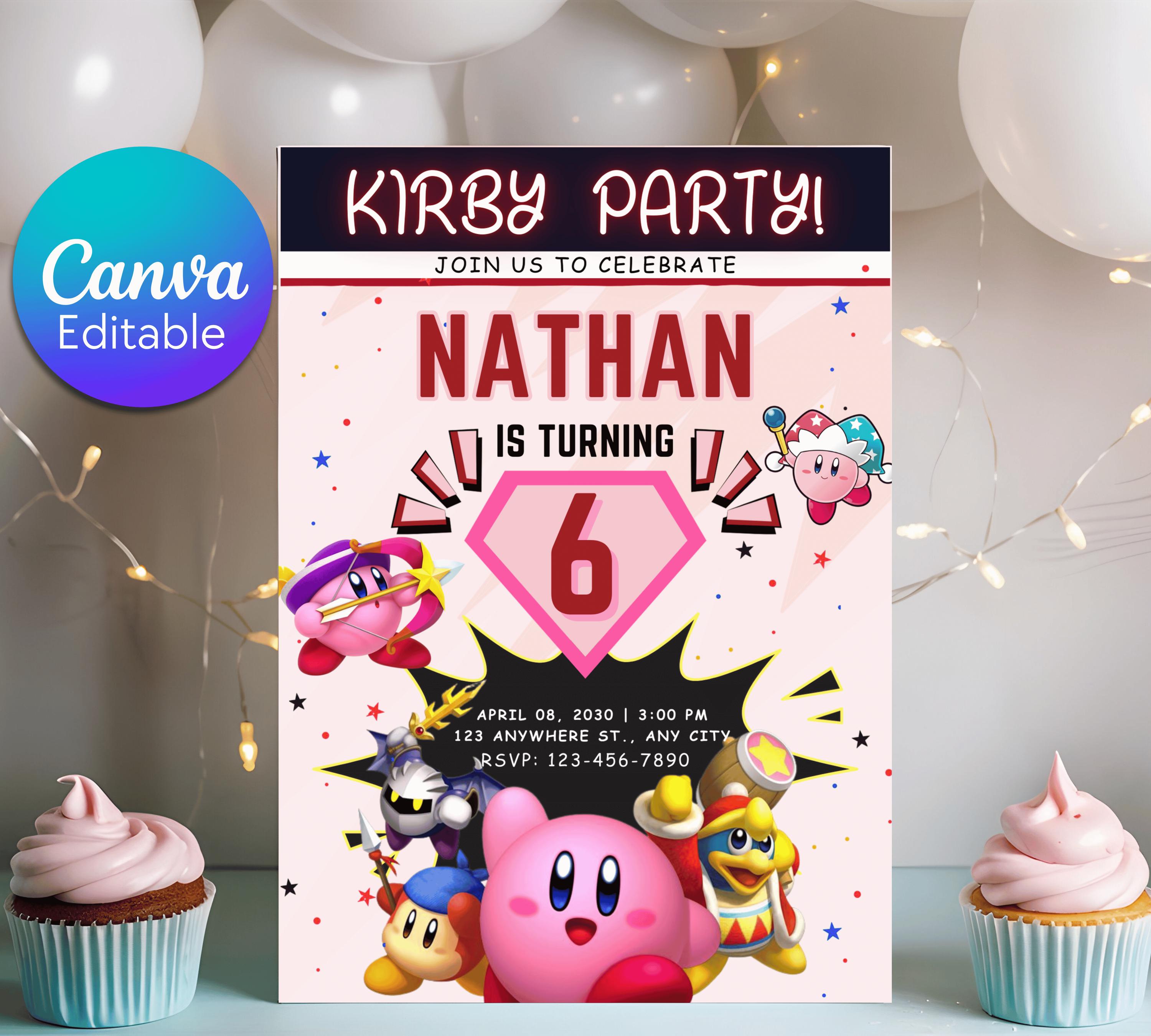 Editable Kirby Birthday Invitation Template | Printable Birthday Party Invitations, Kids Party ...