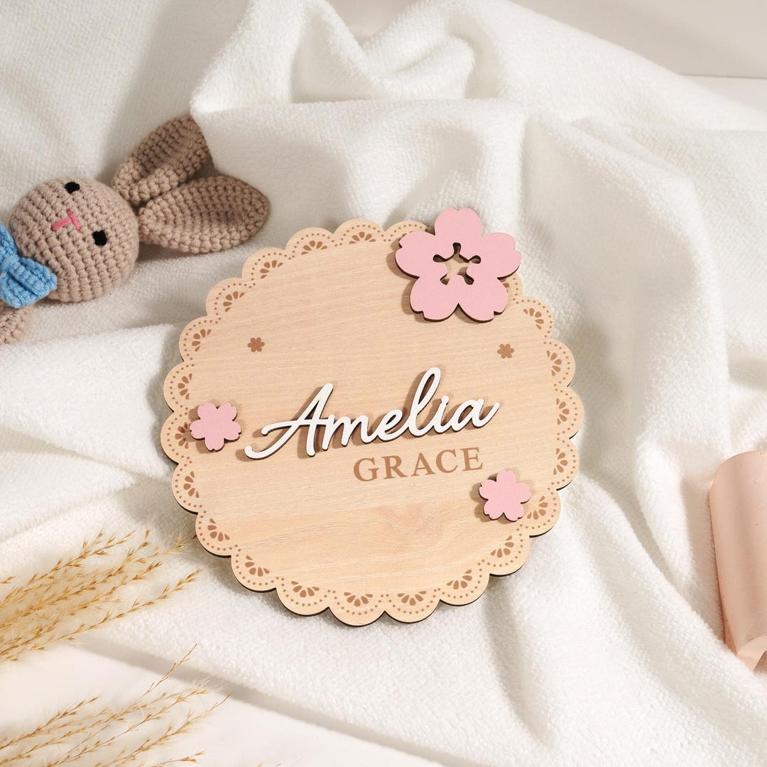 Baby Announcement Sign Birth Announcement Sign Pink Bow Baby Name Sign ...