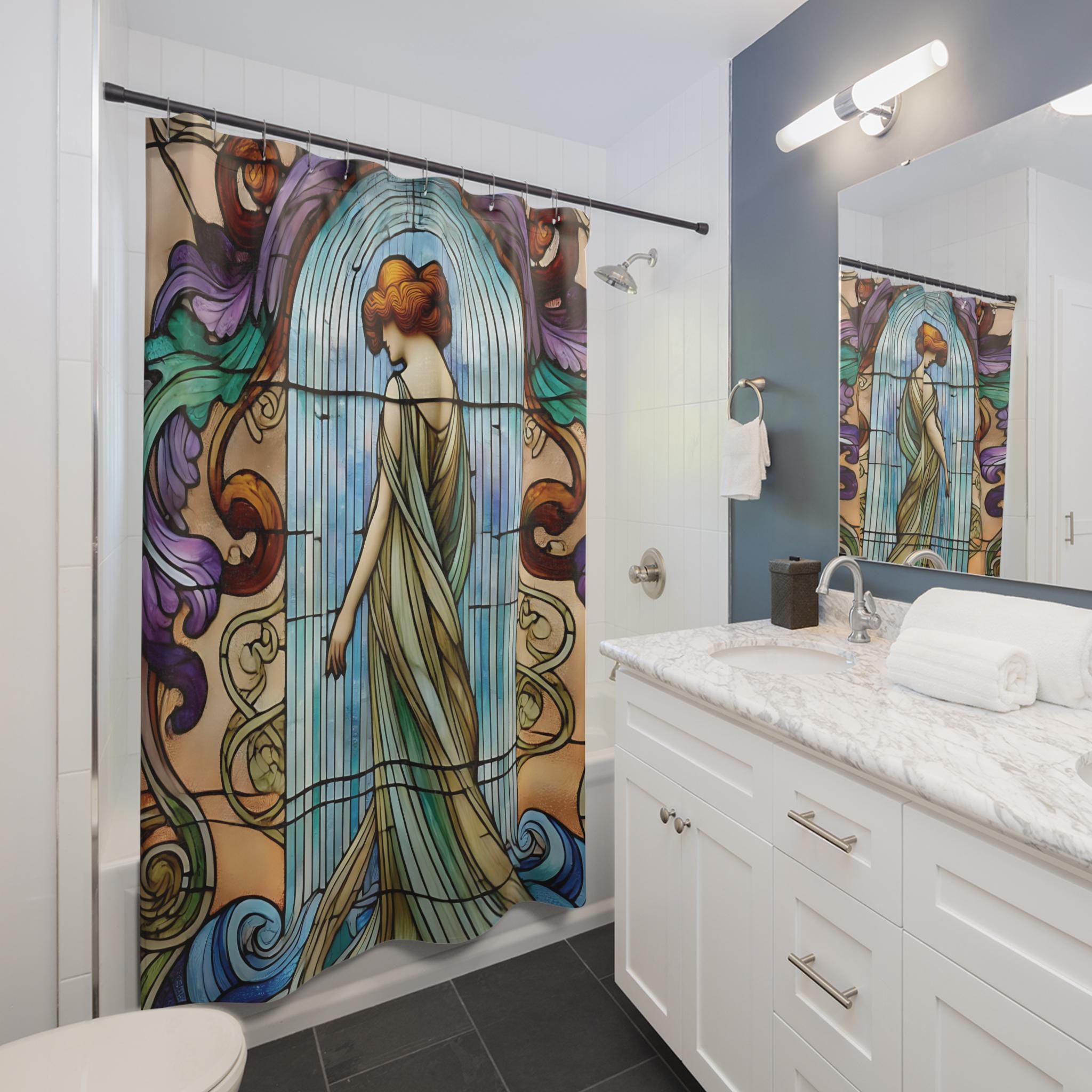Art Nouveau Lady in Waterfall Shower Curtain, Unique Bathroom Art ...