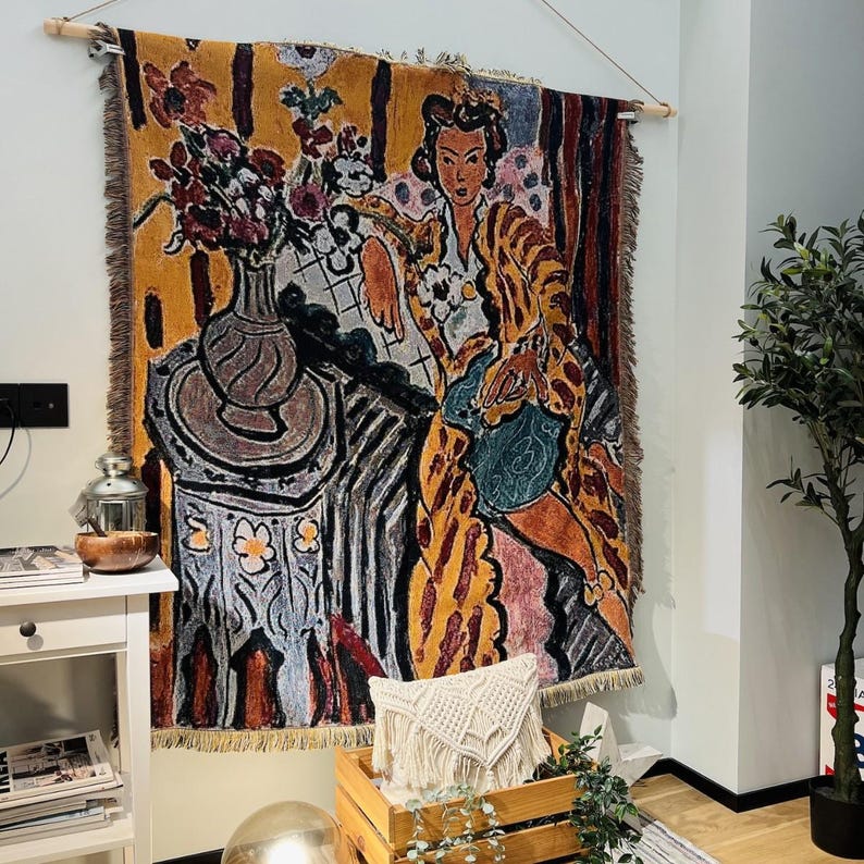 Vintage Woman Woven Tapestry • Modern Art Wall Hanging, Boho Throw - Etsy