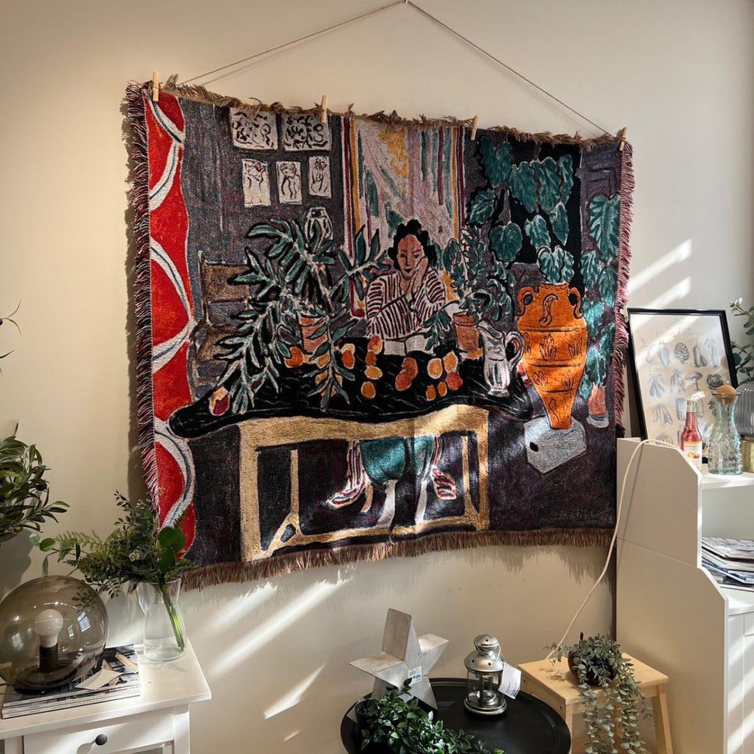 Vintage Art Woven Wall Tapestry | Matisse-inspired Interior Scene ...