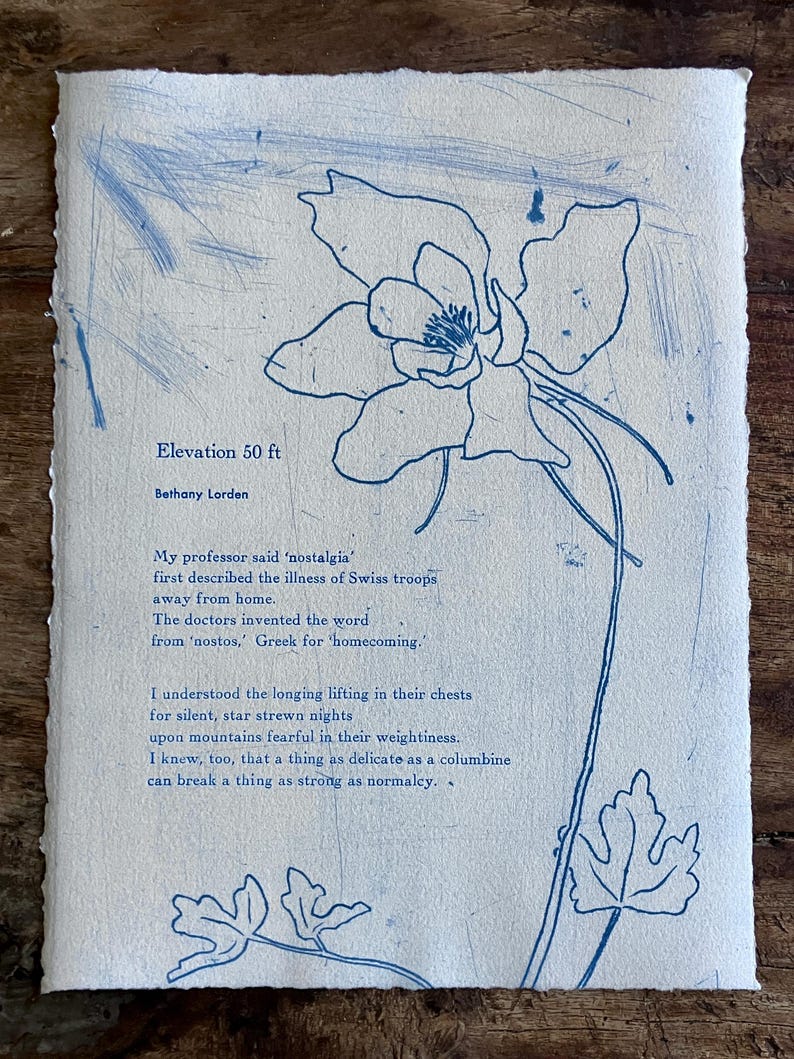 Letterpress Poetry Broadside - Elevation 50 Ft - Etsy