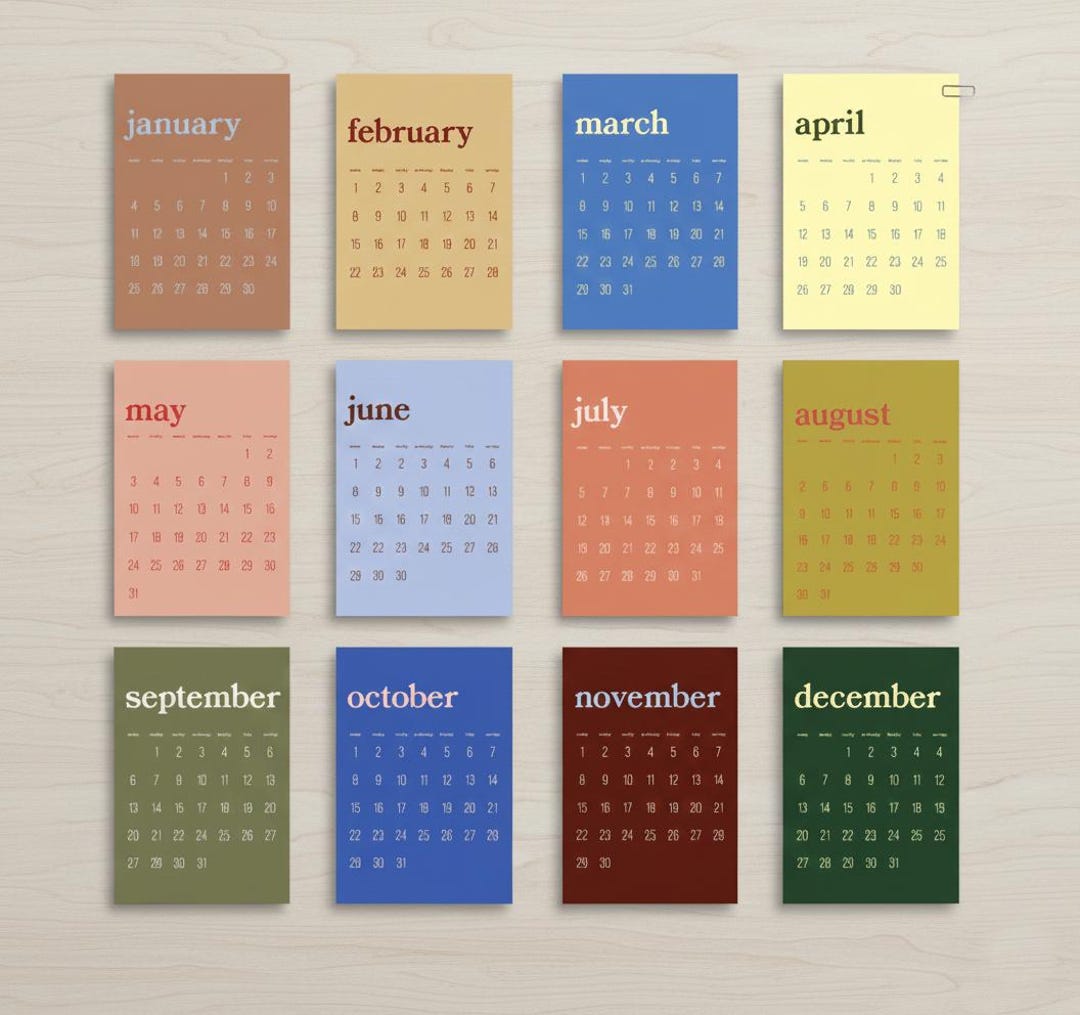 11x17 Printable Calendar - Trendy Color Combos | Wall Art Calendar ...