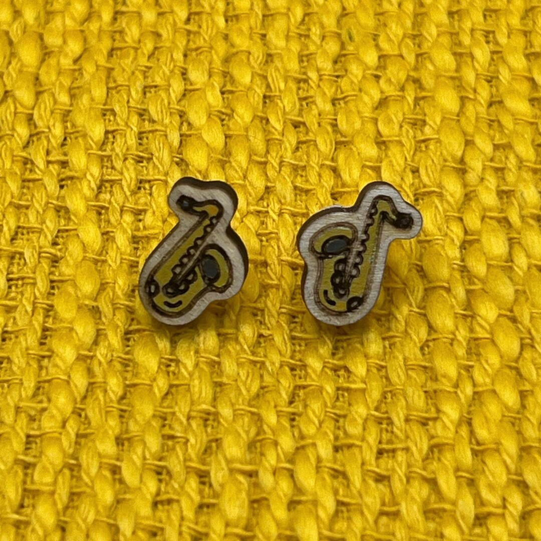 Saxophone Earrings: Lightweight Laser Cut Studs - Etsy