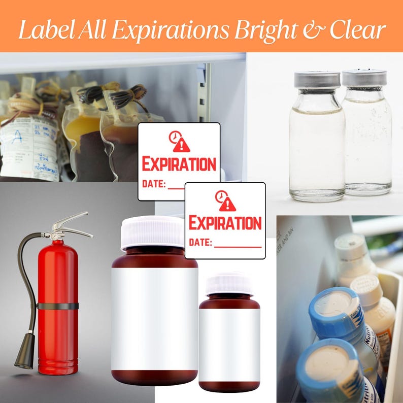 1x1" Expiration Date Labels Printable Digital File Template, Red Bright ...