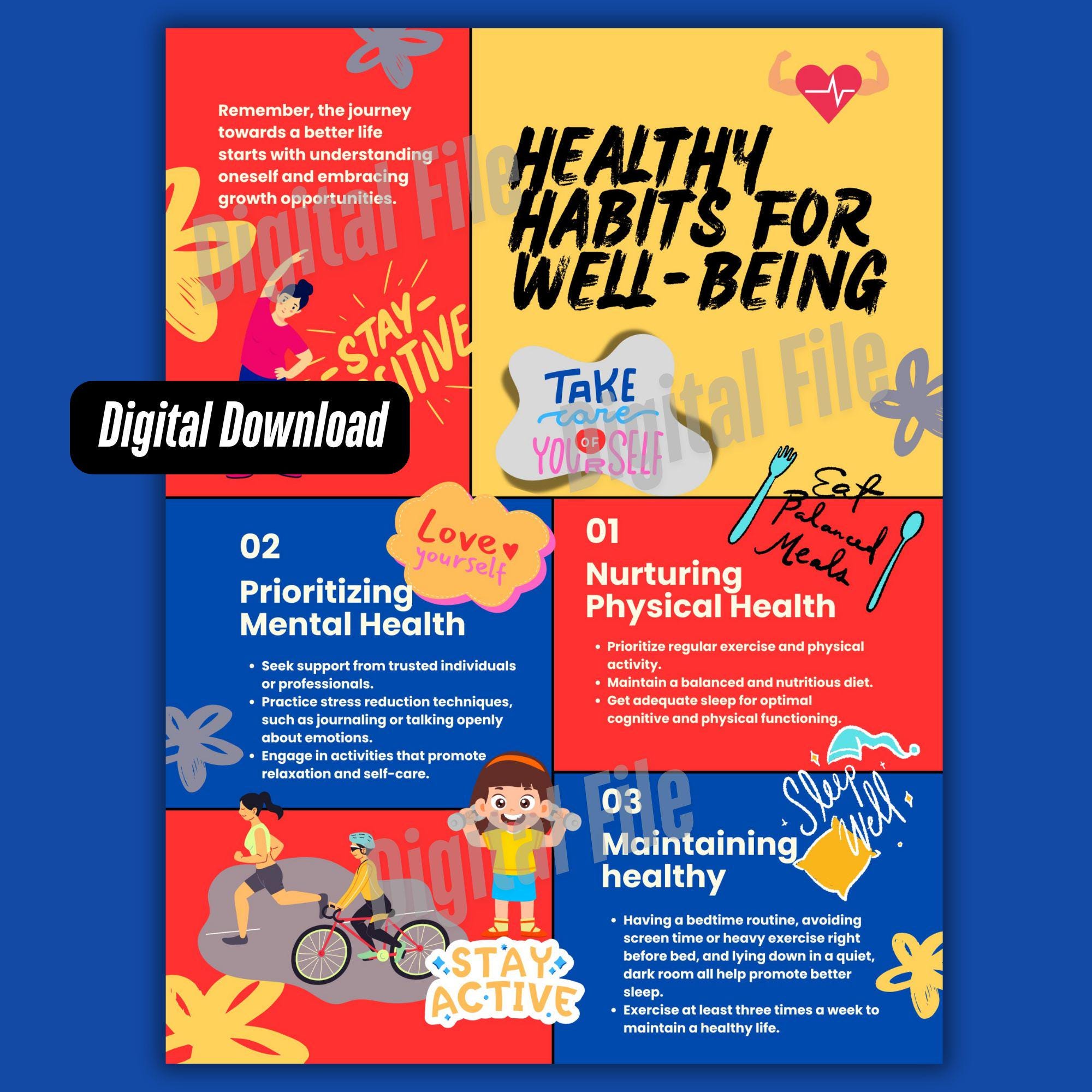 Healthy Habits Animated Poster, PDF Digital Print, Wall Art Printable ...