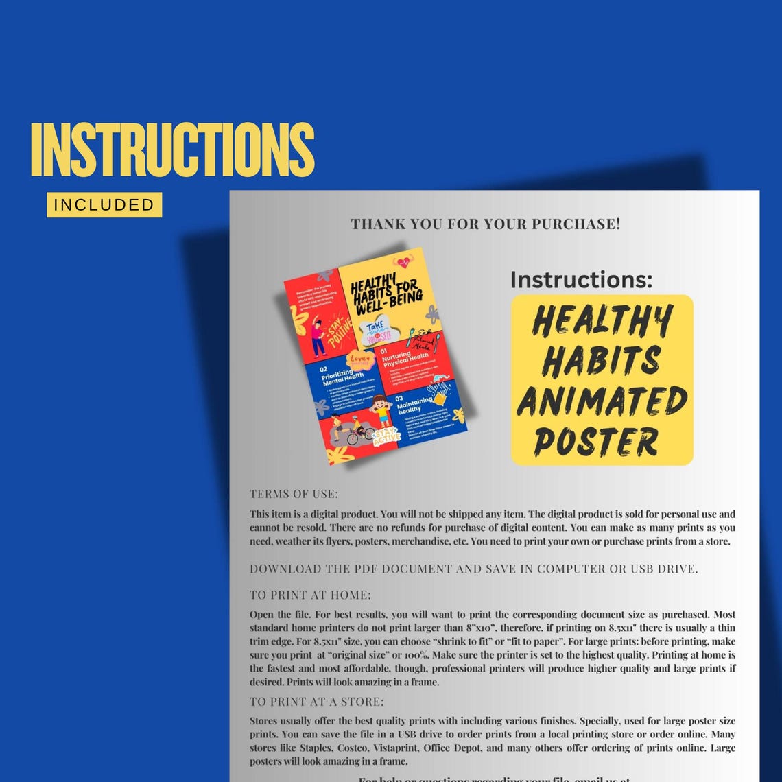 Healthy Habits Animated Poster, PDF Digital Print, Wall Art Printable ...