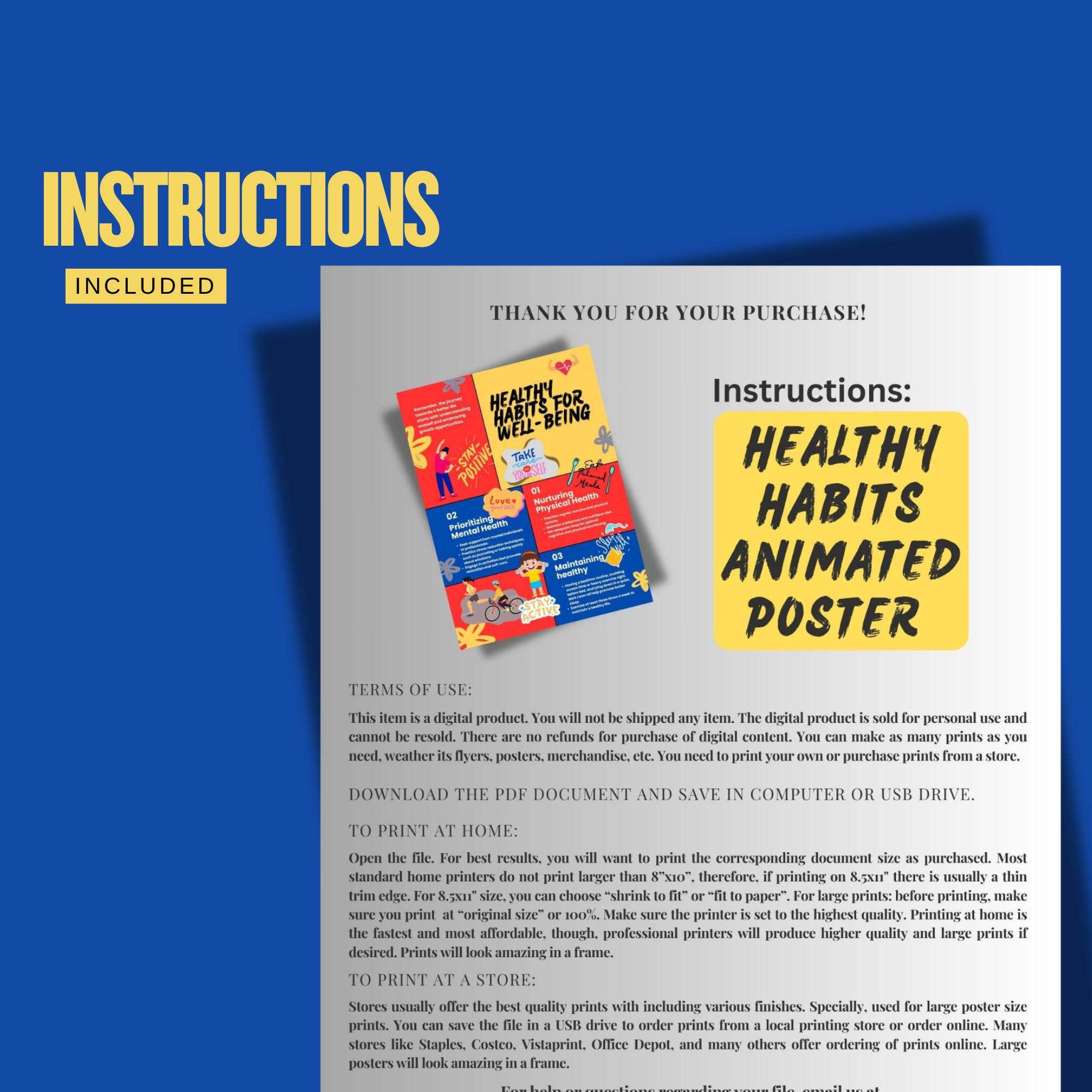 Healthy Habits Animated Poster, PDF Digital Print, Wall Art Printable ...