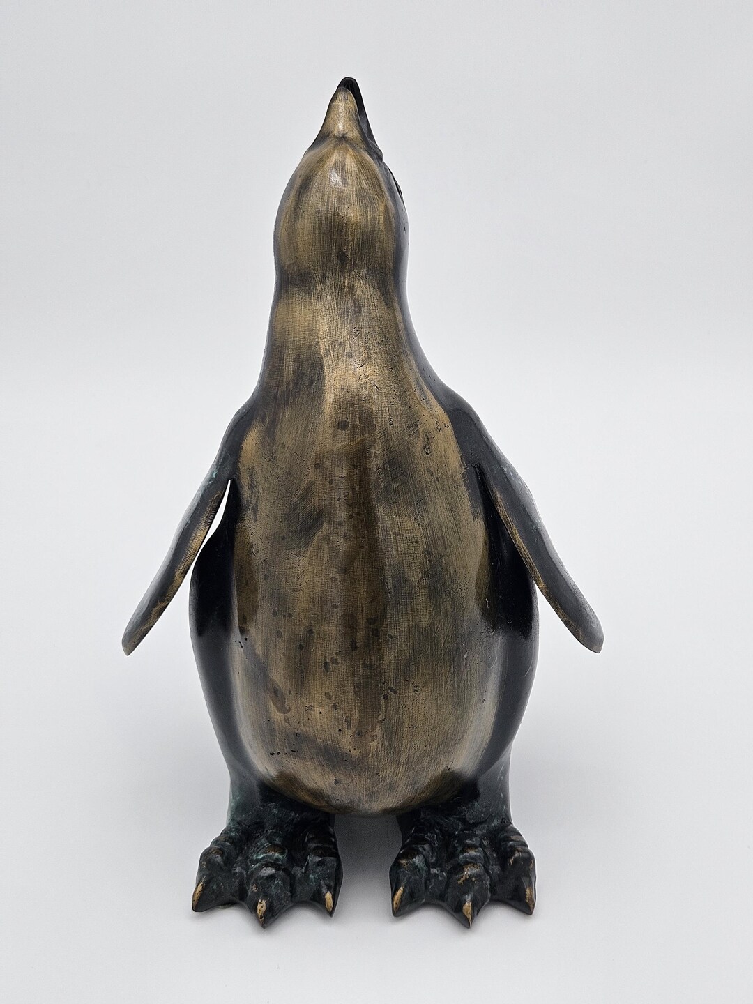 Large Brass Penguin Sculpture With Fired Enamel or Oxidized Lacquer ...
