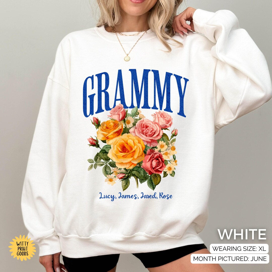 Birth Flower Bouquet Grammy Sweatshirt, Personalized Grandma Birthday ...