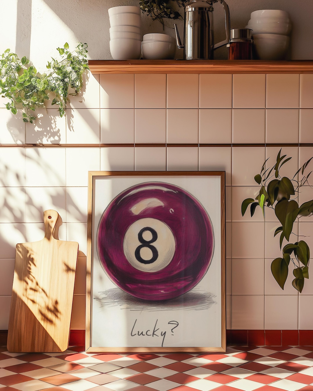 Lucky 8ball Poster -8ball Poster, Digital Art, Retro Print, Red Poster ...