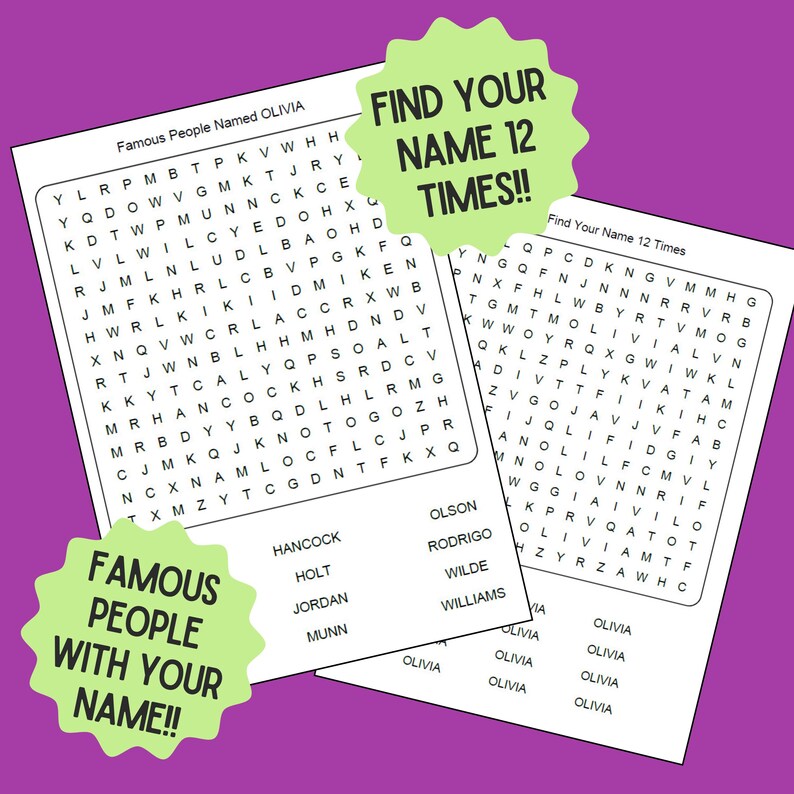 Personalized Name Olivia Word Search Digital Download - Word Find ...