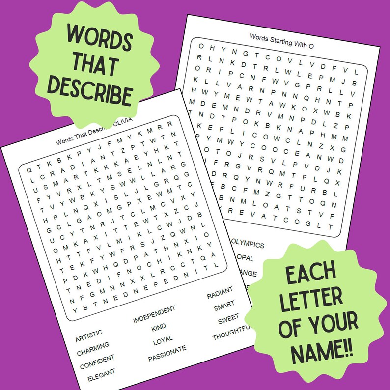 Personalized Name Olivia Word Search Digital Download - Word Find ...