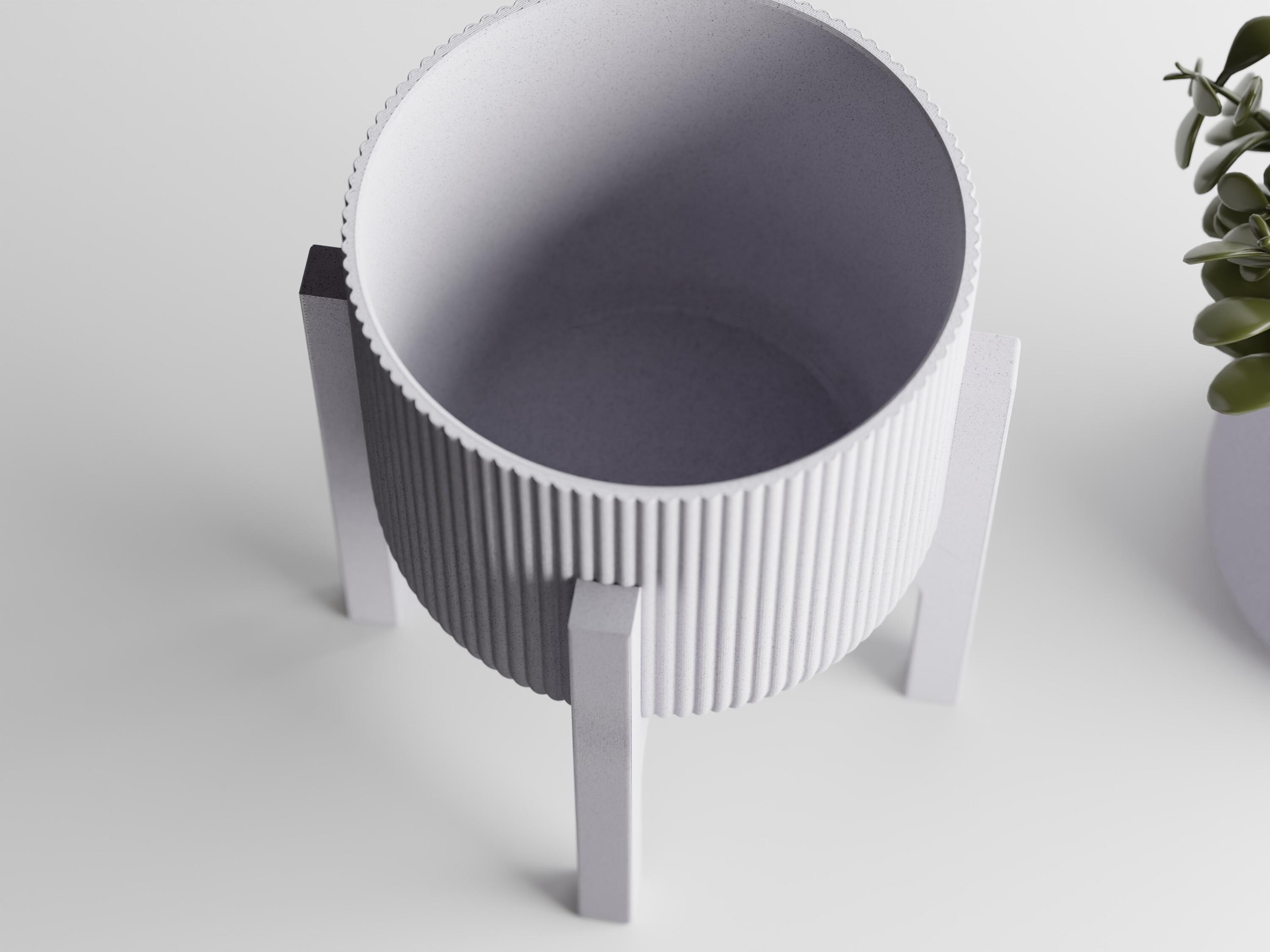 Indoor Ribbed Mid-century Modern Planter Pot With Stand – Stylish Retro ...