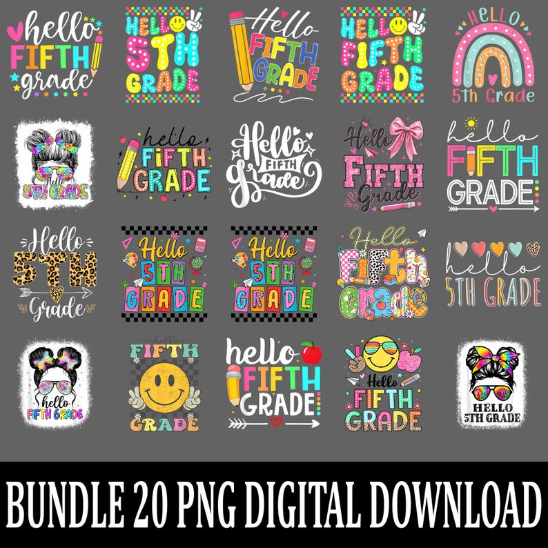 Hello 5th Grade PNG, First Day of School Back to School Clipart, Fifth ...