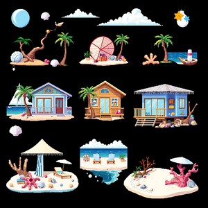 Digital Art Beach House Designs Set - Etsy