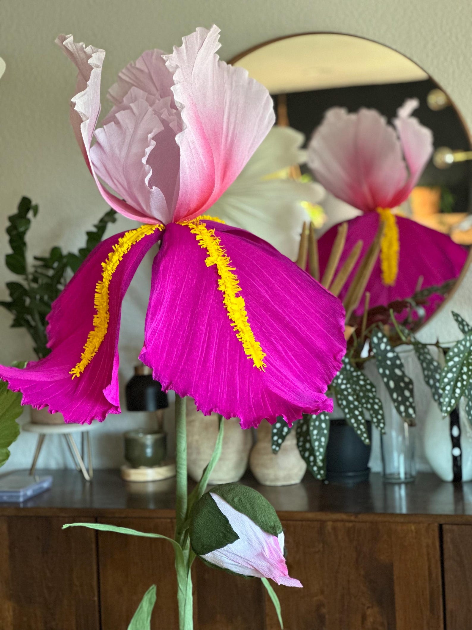 Giant Crepe Paper Iris: Freestanding Floral Display With Wood Base - Etsy